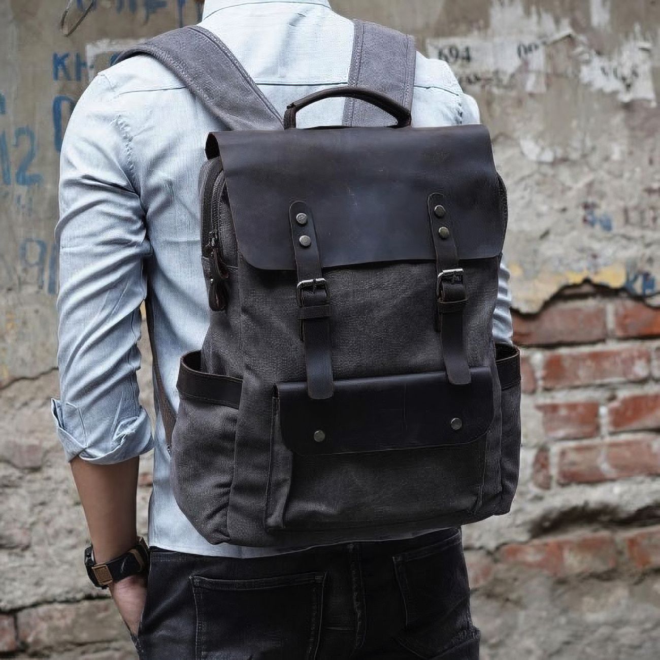 Vintage Canvas Leather Backpack - Handcrafted & Sustainable